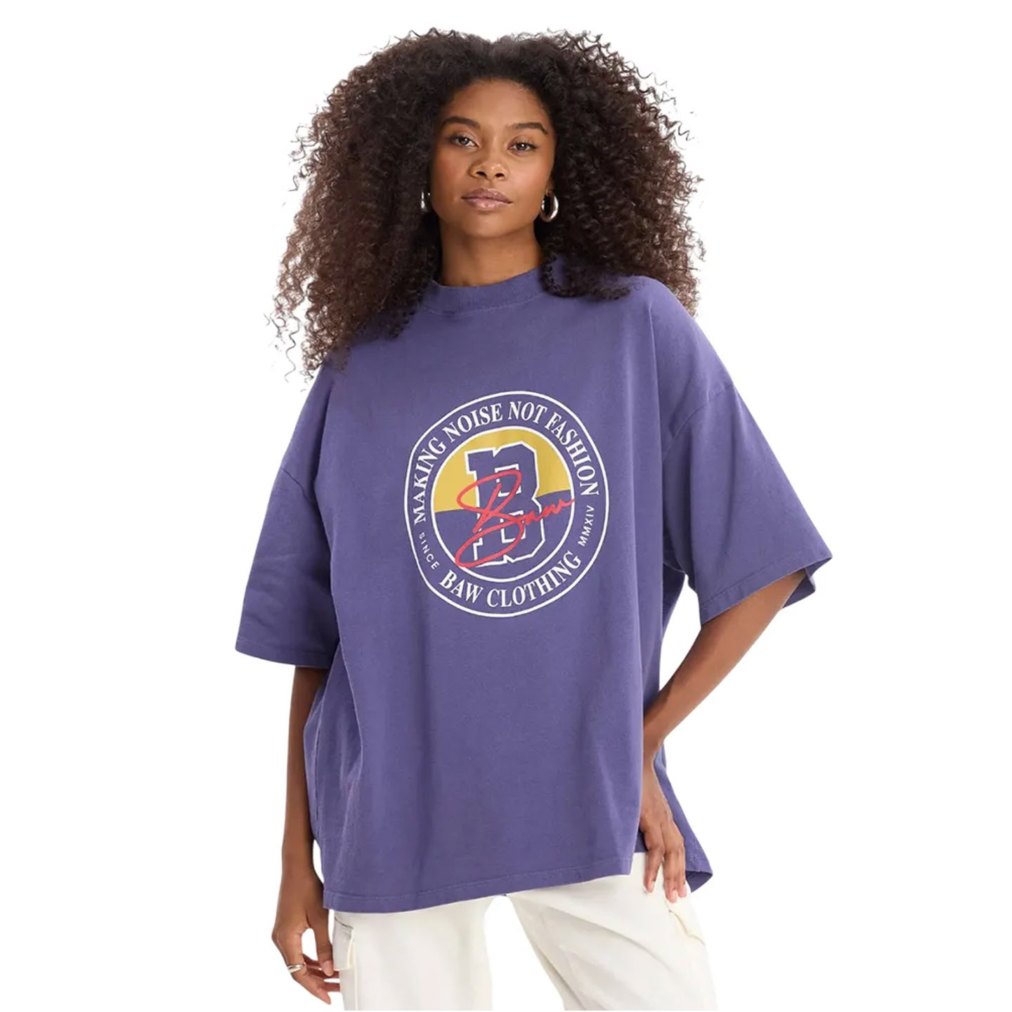 Camiseta Baw Oversized Stamp Print Roxo